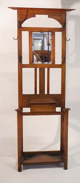 Quality Arts & Crafts Period Inlaid Oak Hall Tree