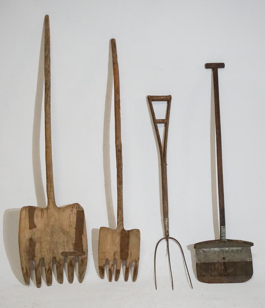Collection Antique Wood & Iron Farm Tools