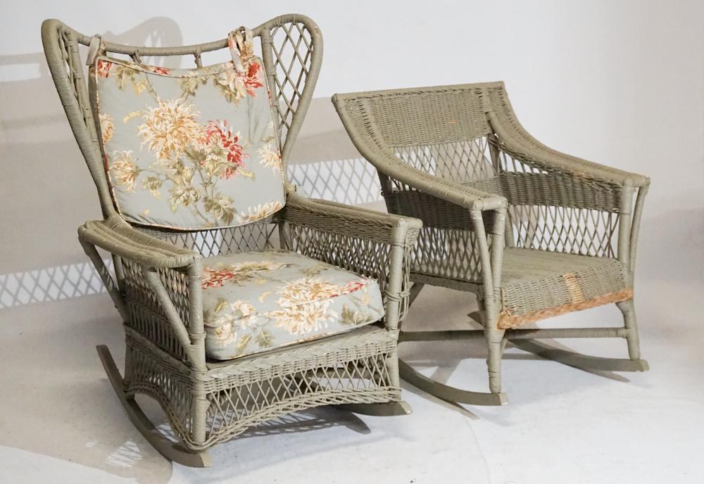 Two Antique Woven Wicker Rocking Chairs