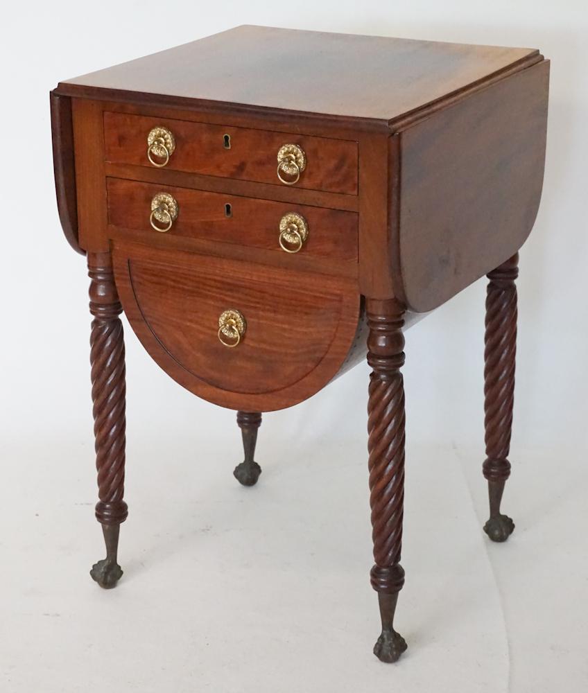American Federal Figured Mahogany Sewing Stand Auction