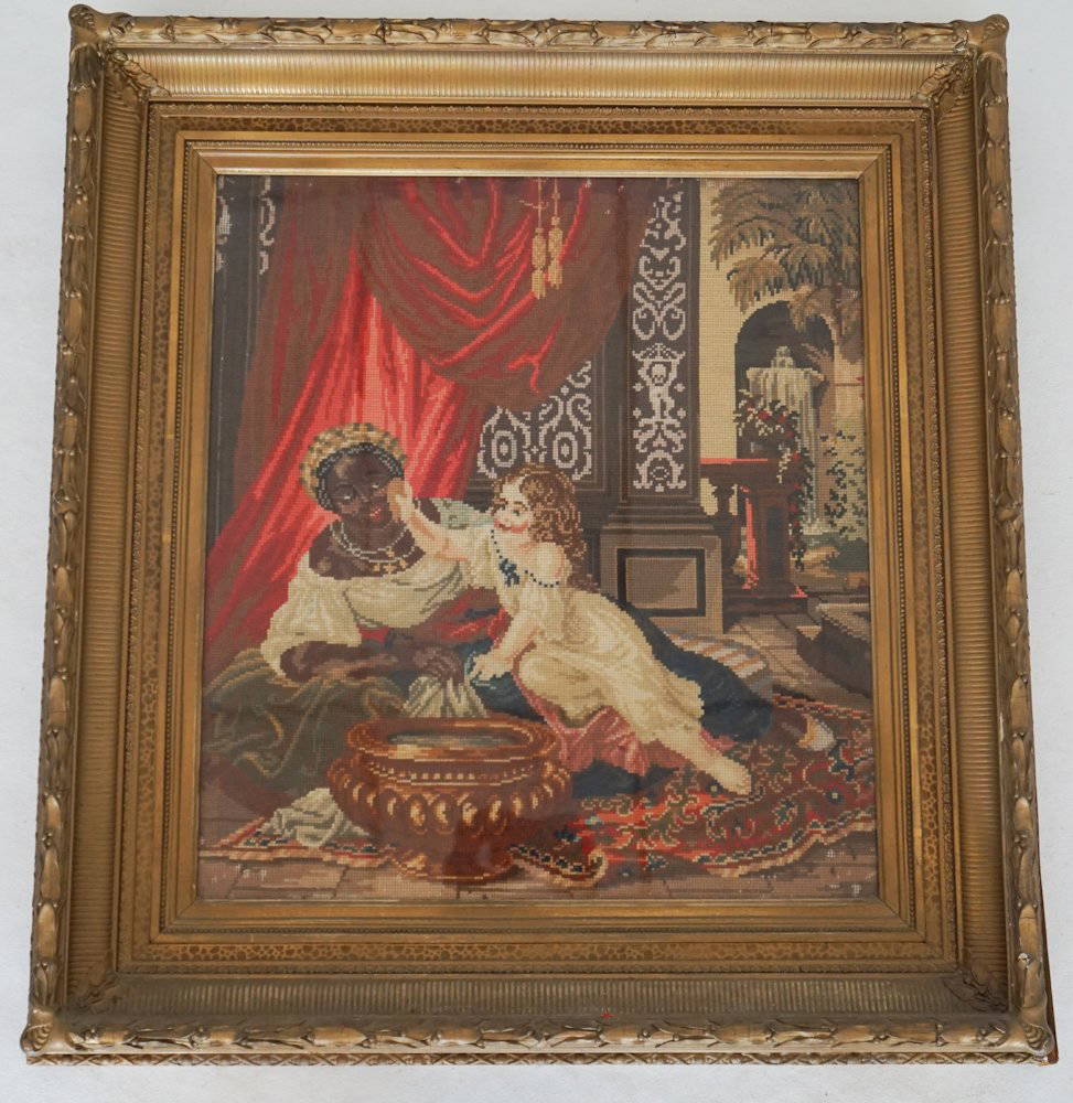 Antique Victorian Needlework Pictorial Piece Auction