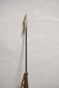 Antique Wrought Iron & Turned Wood Fishing Harpoon