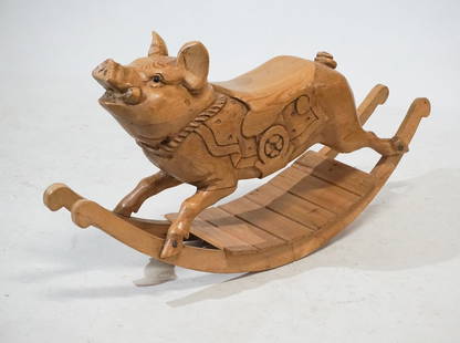 Excellent Antique English Pine Rocking Rabbit Auction