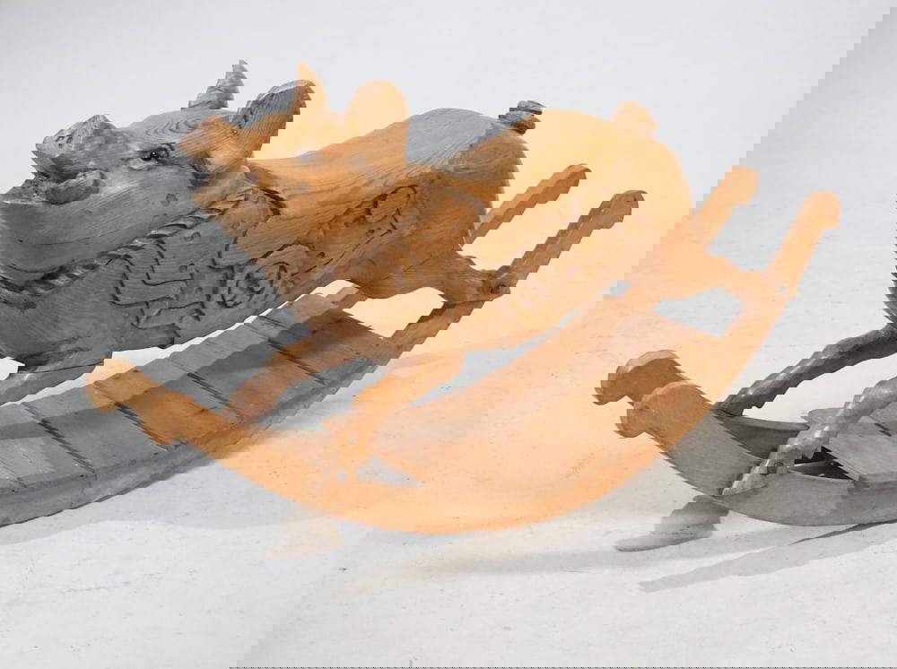 Excellent Antique English Pine Rocking Pig Auction