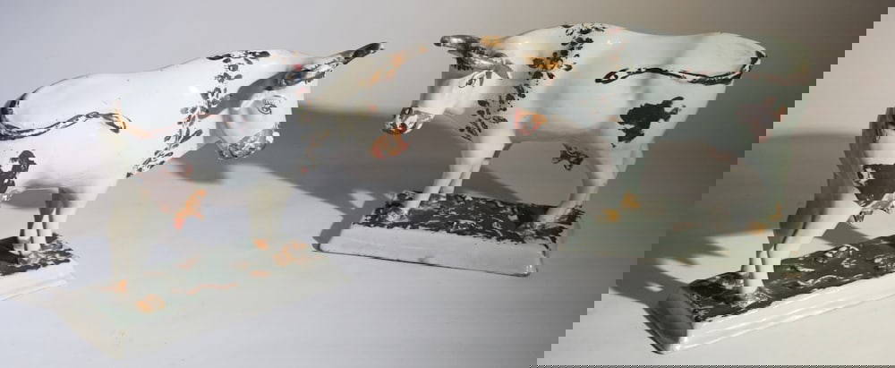 Pair Antique English Staffordshire Pottery Cows