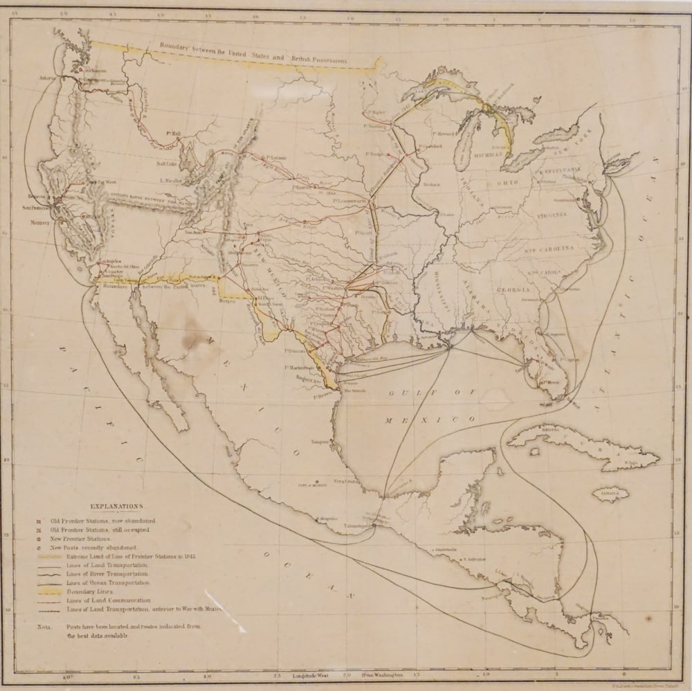 1848 Us Military Map Of The Us With Sea Routes