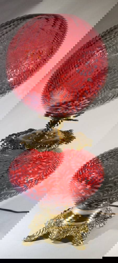 Fenton L G Wright Cranberry Glass Table Lamp Auction