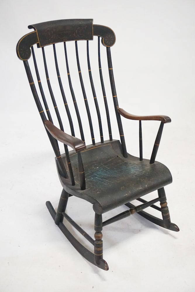 American Sheraton Paint Decorated Rocking Chair Auction