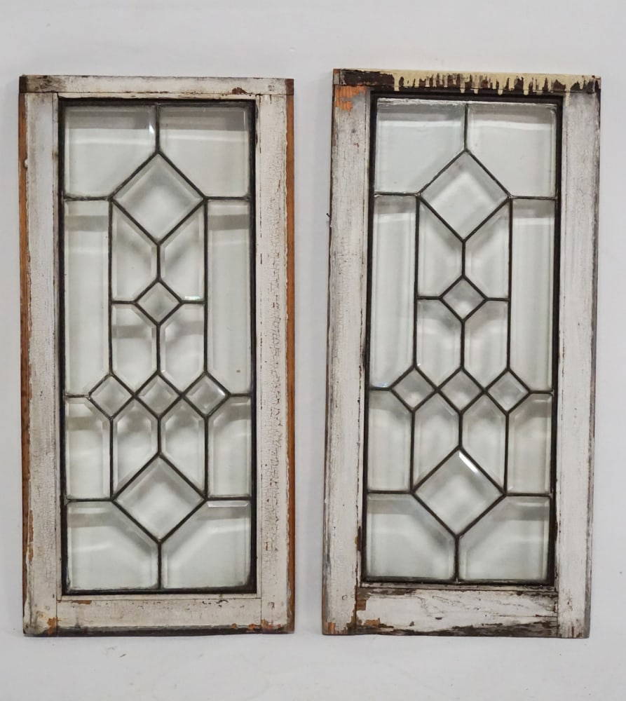 Two Antique Lead Glass Windows Auction