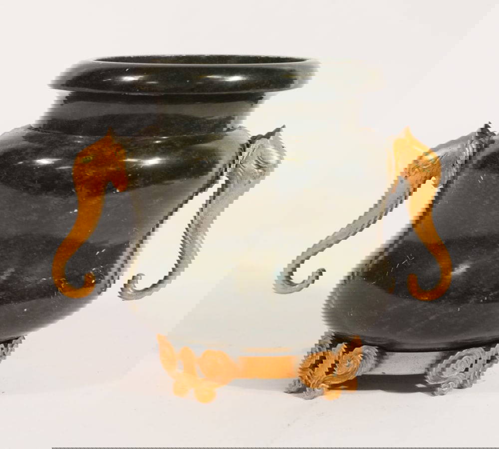 Antique Oriental Marble & Gilt Bronze Jar Auction