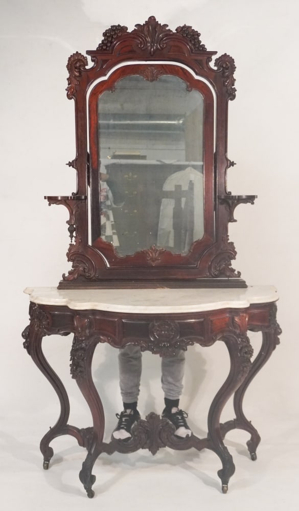 Rococo Revival Carved Rosewood Marble Top Dressing Stand Or Pier Table Auction