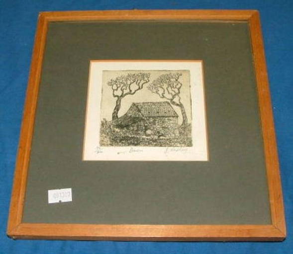 Etching Of A Barn By John Verling (1943 2009) Overall