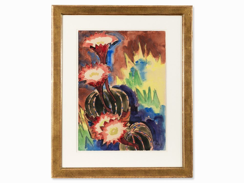 Karl Schmidt-Rottluff, Blooming Cactuses, Watercolor,