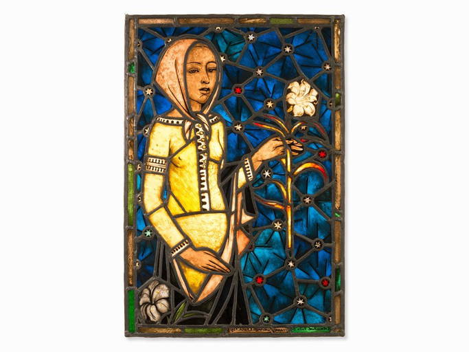 Fritz Burmann (1892 1945), Girl With Lilies, Glass, C.