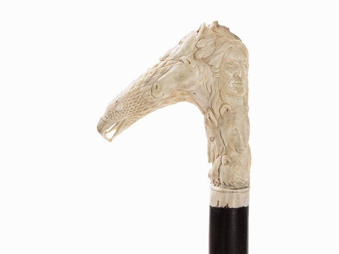An Elegant Walking Cane With Carved Ivory Handle, Usa,
