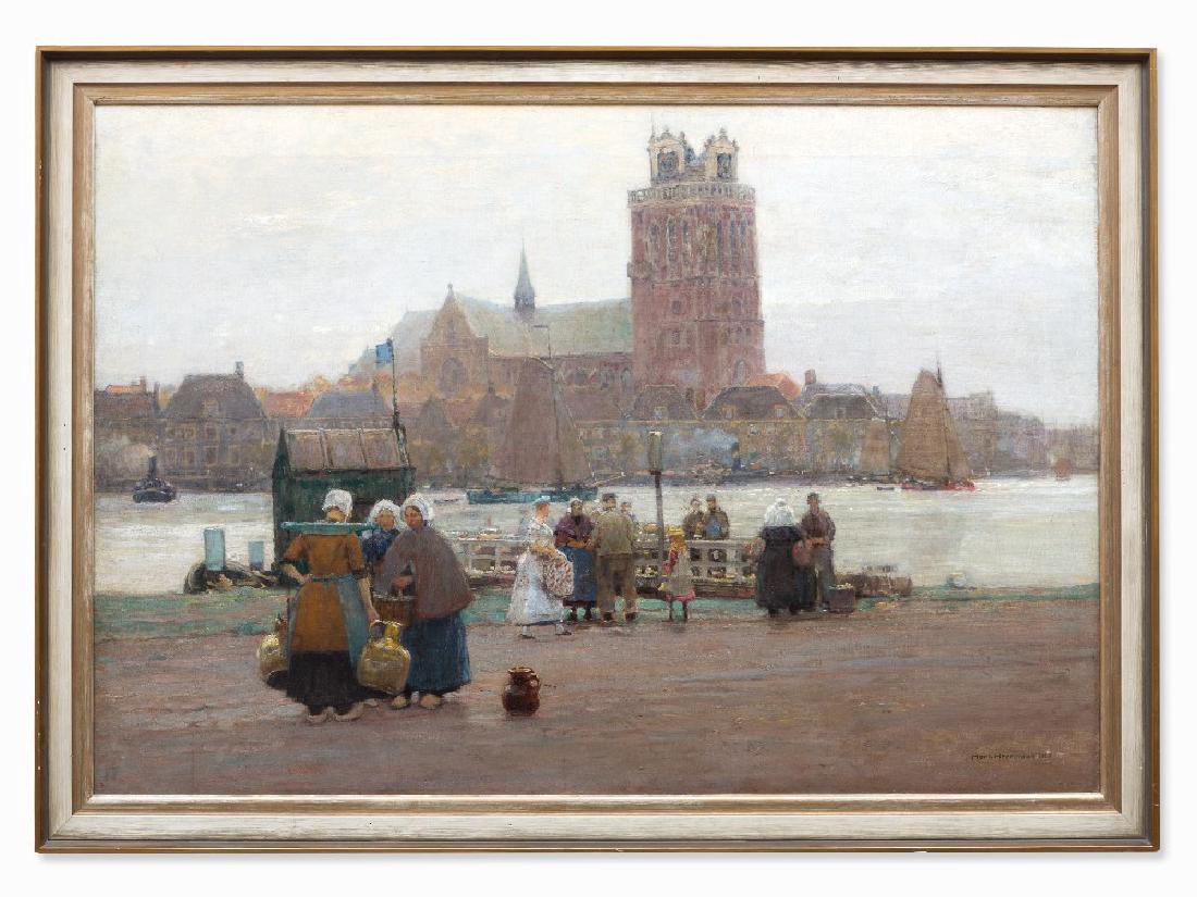 Hans Herrmann, Oil Painting, View of Dordrecht, 1915