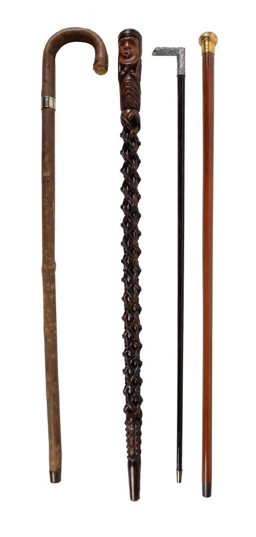 A silver gilt mounted malacca walking stick, early 20th