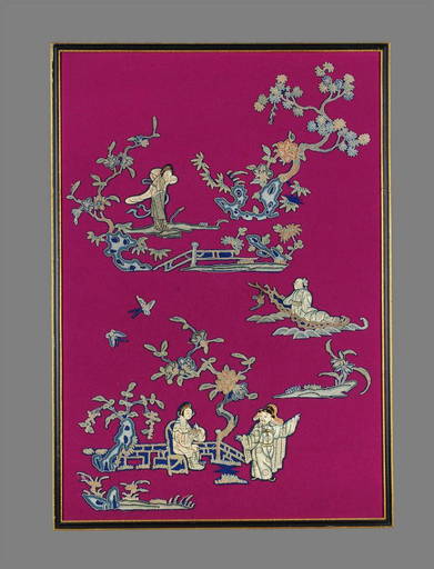 Two Chinese Panels Appliqued With Chinese Embroideries