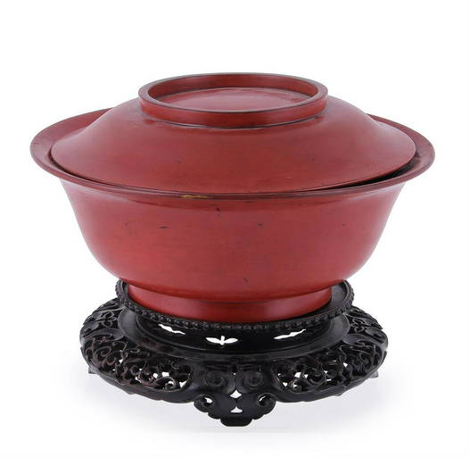 A Japanese Red Lacquer Bowl And Cover