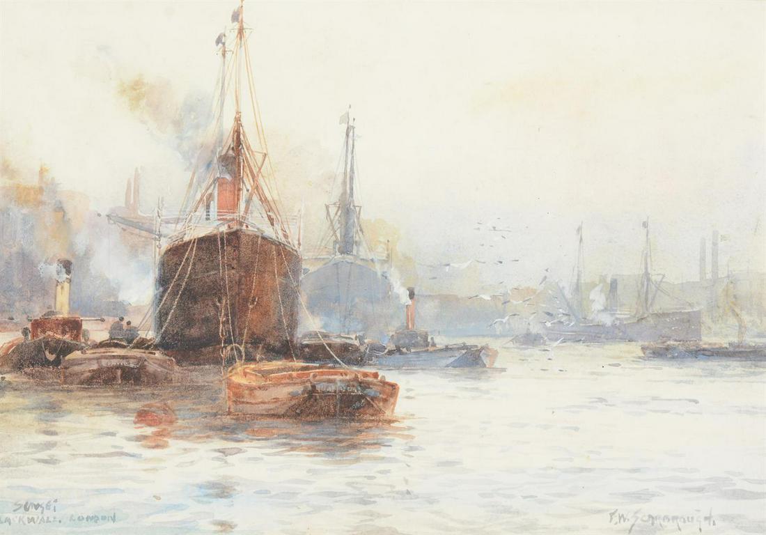 Frederick William Scarborough (british 1860 1939), Sunset, Blackwall London