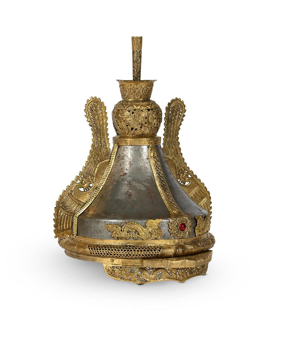 A Large Chinese Manchu Military Officer's Ceremonial Metal Helmet