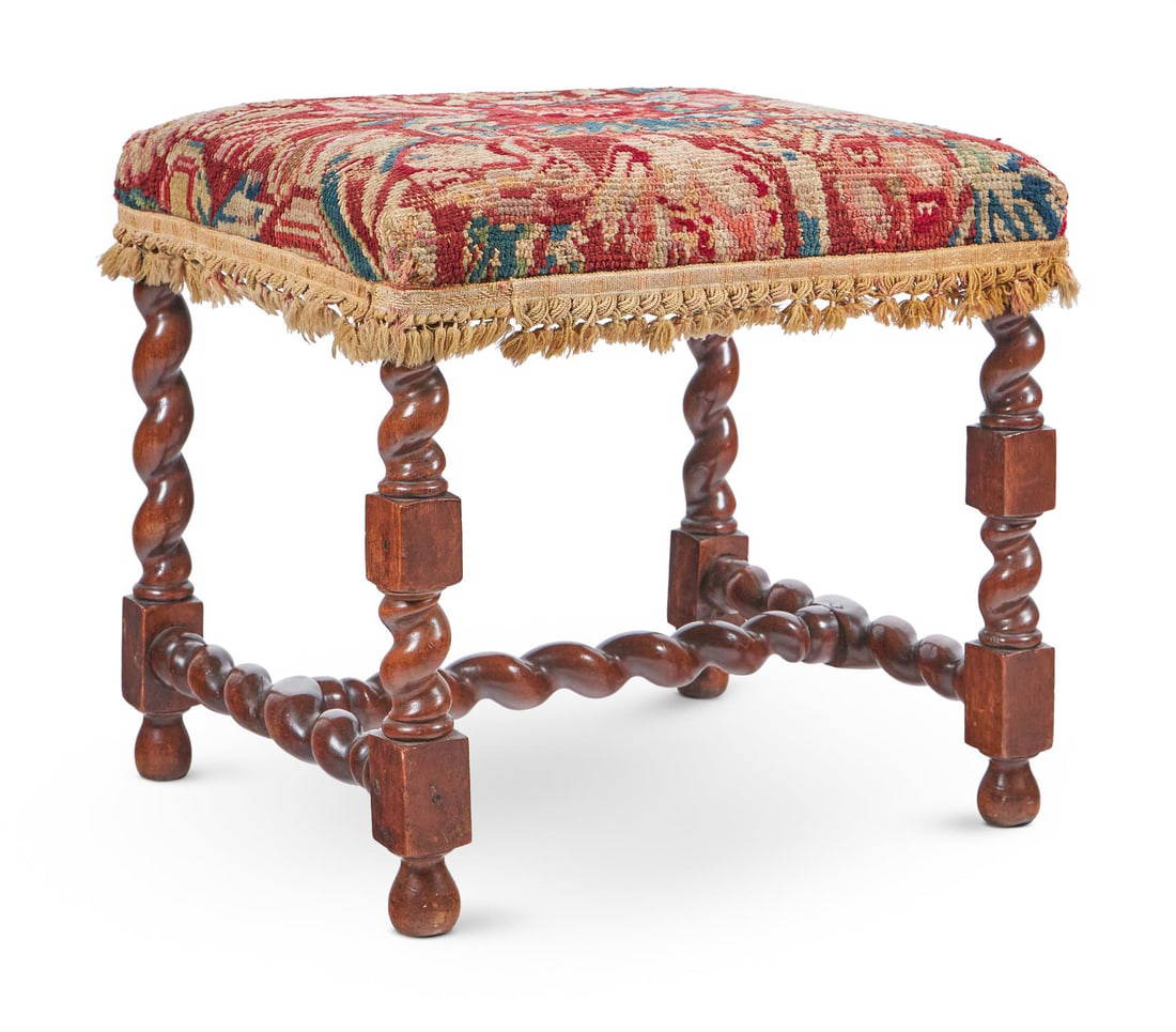 A William & Mary Walnut And Turkey-work Stool, Late 17th Century And ...