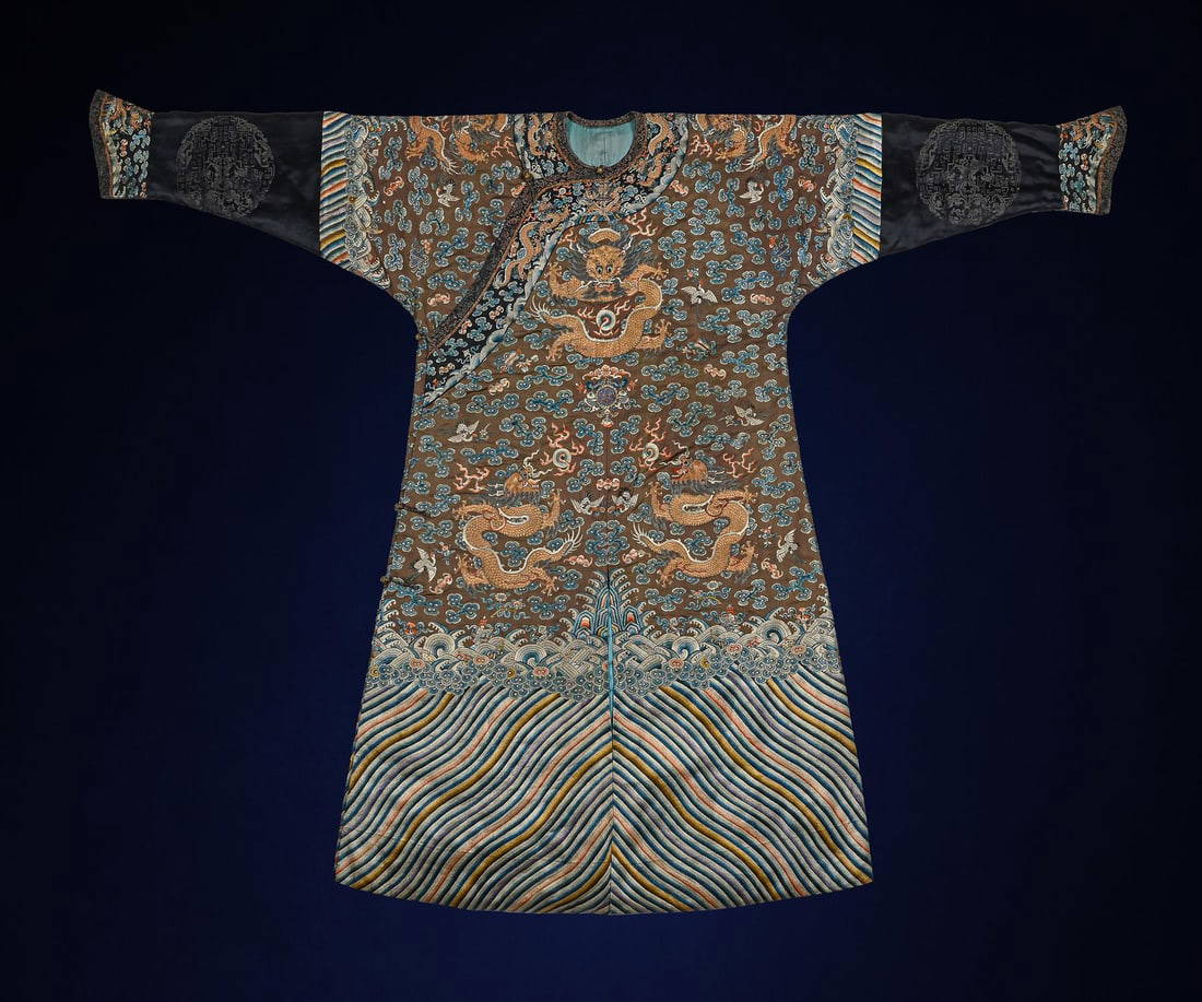 A Chinese Chestnut Silk Imperial 'dragon' Robe Auction
