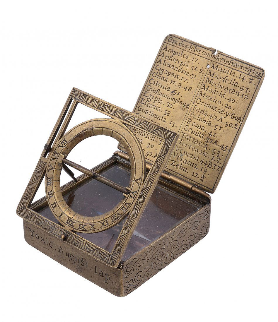 A rare Spanish brass portable equinoctial compass