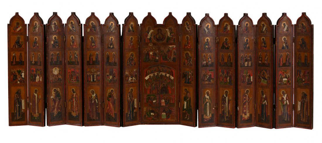A 19th Century Russian Portable Iconostasis, In Fifteen