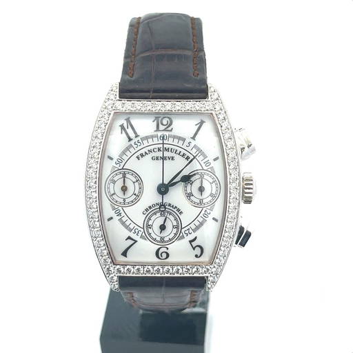 Franck Muller 18k Diamond Chronograph Bezel White Gold Men's Watch 7502
