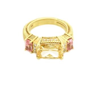 Judith Ripka Diamond Canary Crystal Pink Topaz 18k Yellow Gold Ring Auction