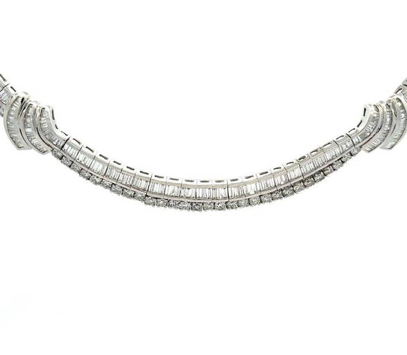 Diamond 17k 25 Carat White Gold Double Row Ribbon Style Collar Necklace