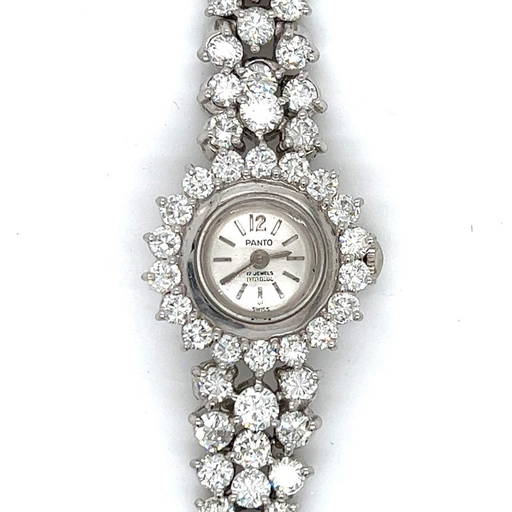 Panto 1950s Platinum 11.00 Ct. Diamond Ladies Cocktail Watch