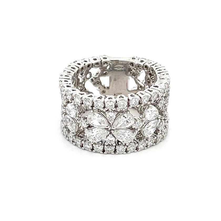 Zydo Diamond Wedding Band 18k White Gold Wide Floral Design Ring Auction