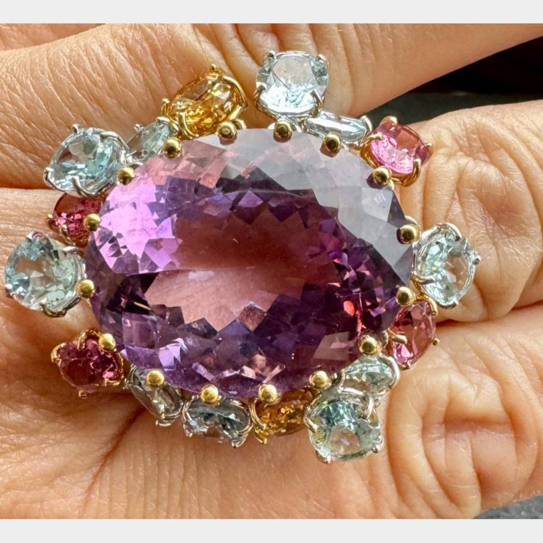 18k Yellow Gold Cisgem Certified Colored Stone & Diamond Ring Auction