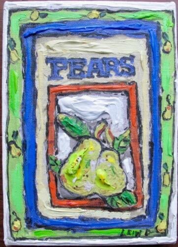 Leslie Lew Pears #2 Original Sculpted Acrylic Monotype Original Fruit ...