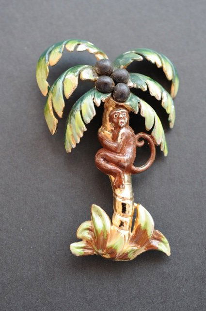 Vintage Monkey On Palm Tree Pin