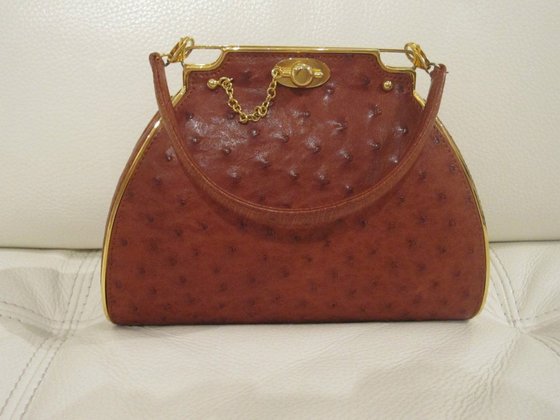 RUDOLF KRELL COGNAC OSTRICH LEATHER AND GOLD MINI