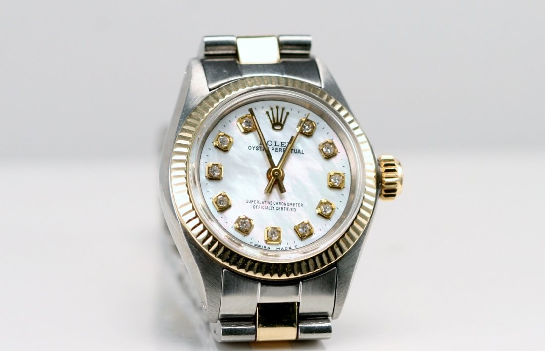 Rolex 2 Tone Oyster Perpetual Watch With White And