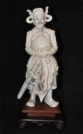 Chinese Carved Ivory Statue With Wood Base