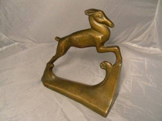 Art Deco Stylized Bronze Finish Leaping Doe Figure