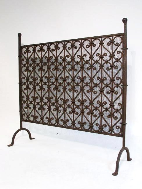 ANTIQUE WROUGHT IRON SCROLLWORK FIREPLACE SCREEN
