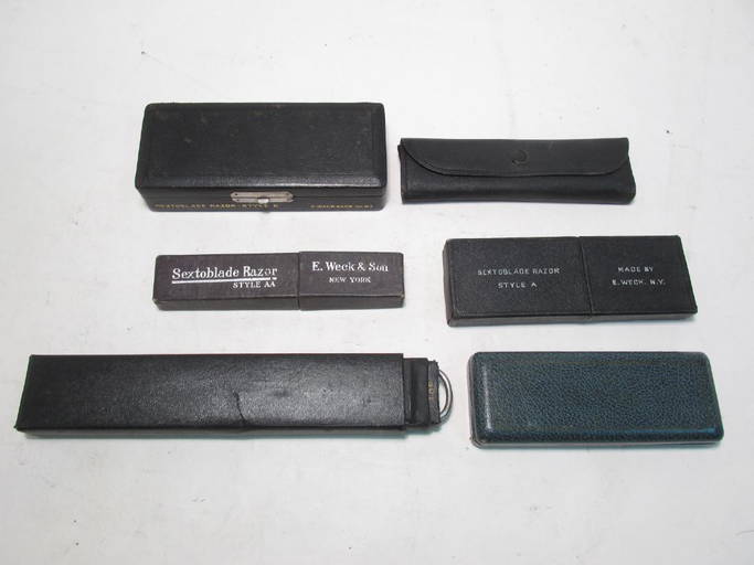 Six Antique E. Weck Straight Razors: Sextoblade Et