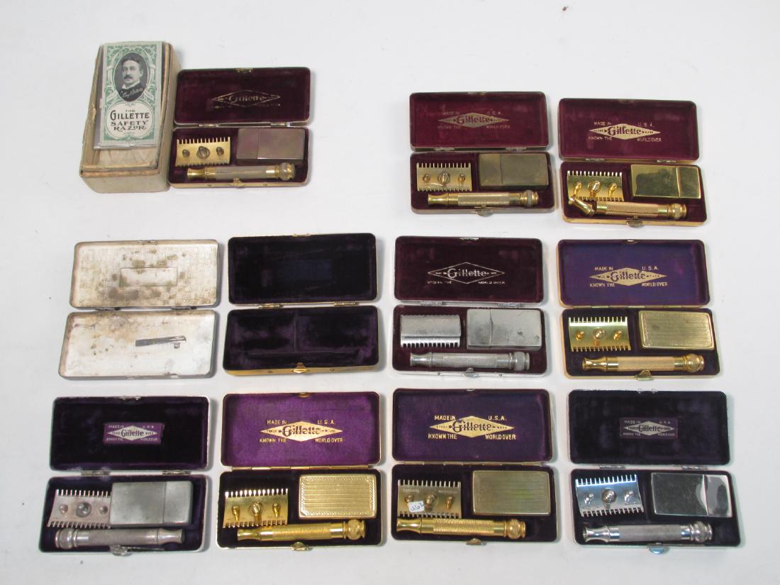 Nine Vintage Gillette Pocket Edition Safety Razors
