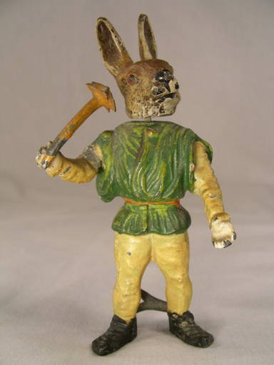 Antique Old Painted Bobble Head Rabbit Figure