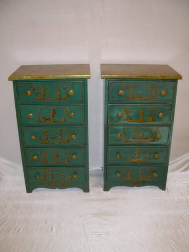 Two Chinoiserie 5 Drawer Cottage Chests
