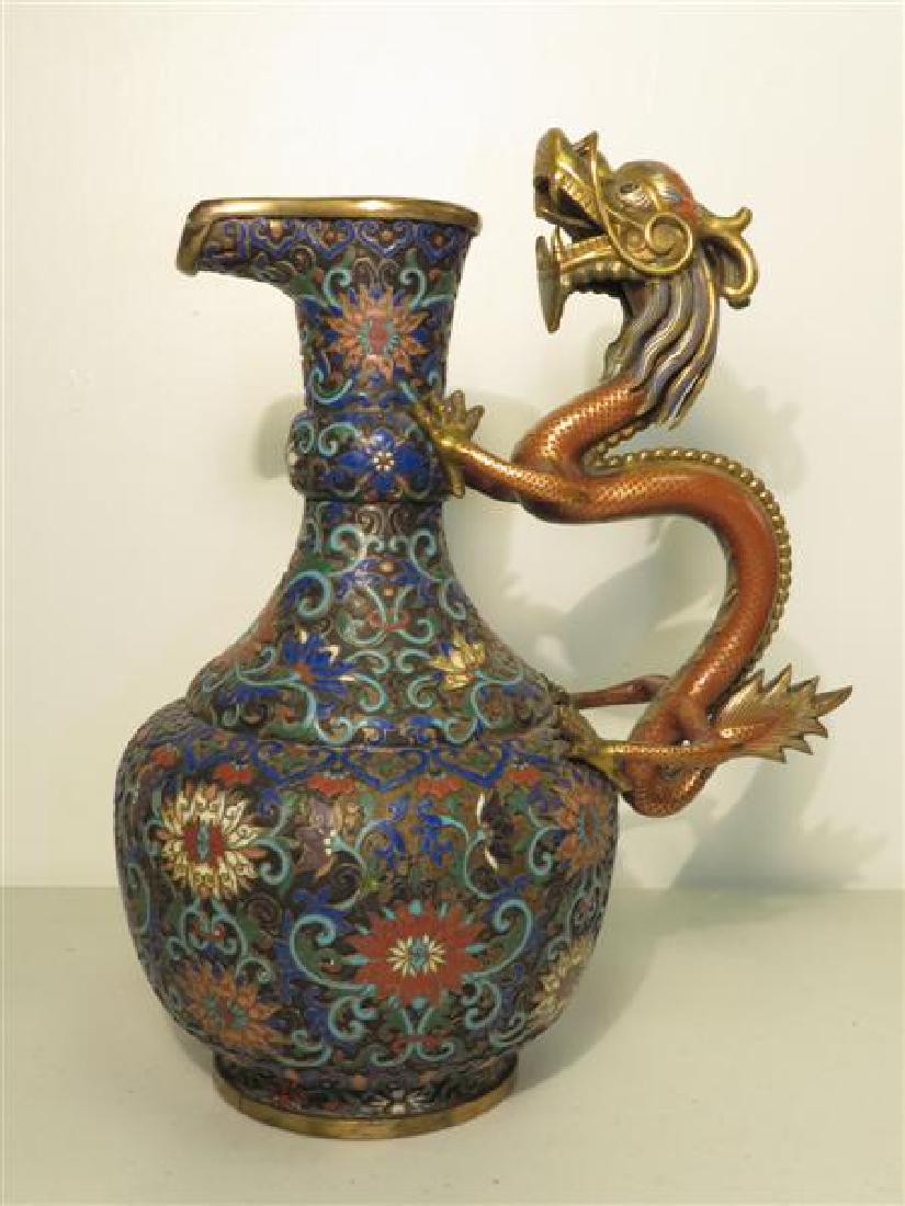 ANTIQUE 19TH C CHINESE CHAMPLEVE DRAGON JUG