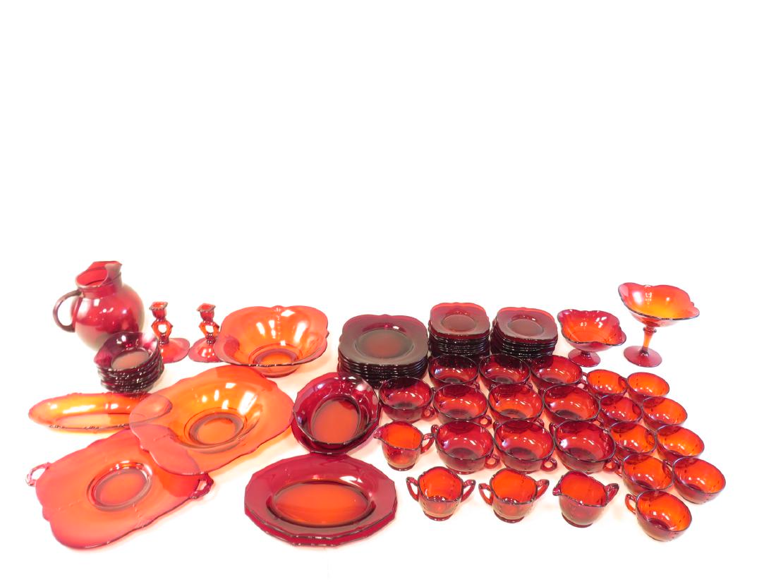 Ruby Red Depression Glass Dinnerware Set