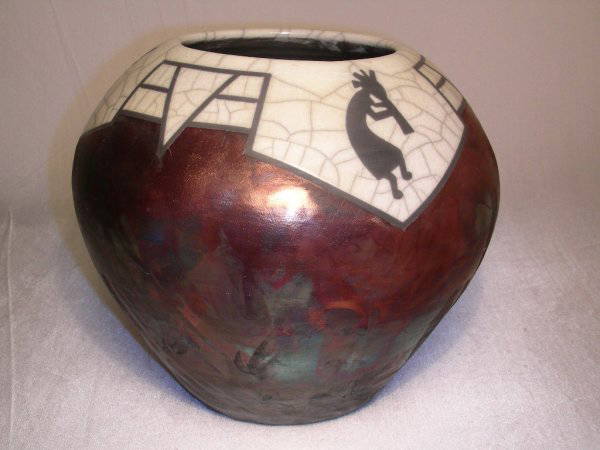 Len Hughes Southwest Raku Pottery Vase Signed