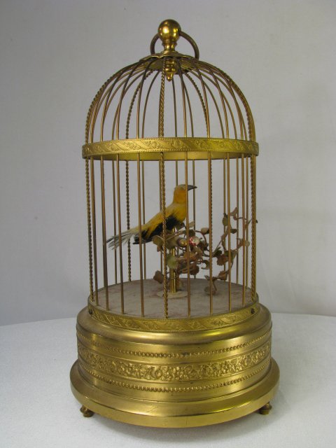 Vintage Brass Bird Cage Automaton Music Box